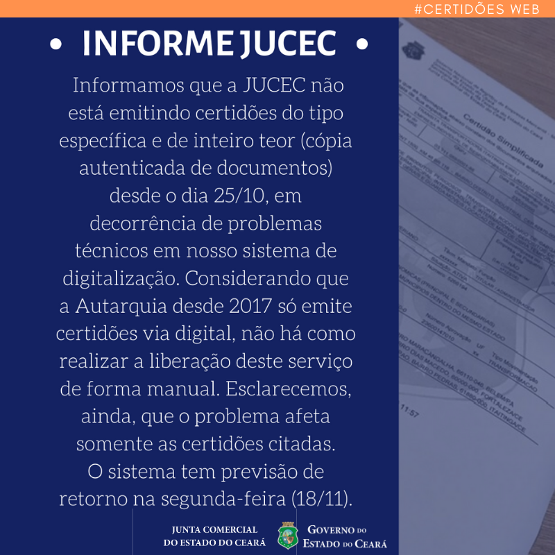 Informe JUCEC - Junta Comercial do Estado do Ceará
